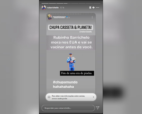 Parece que o jogo virou: Rubinho comemora que receberá vacina primeiro