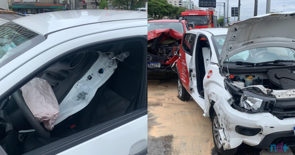 FOTOS: Engavetamento com 5 carros deixa 2 feridas e congestiona trânsito em Florianópolis