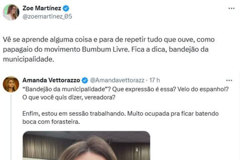 Zoe Martínez e Amanda Vettorazzo trocam ofensas no X