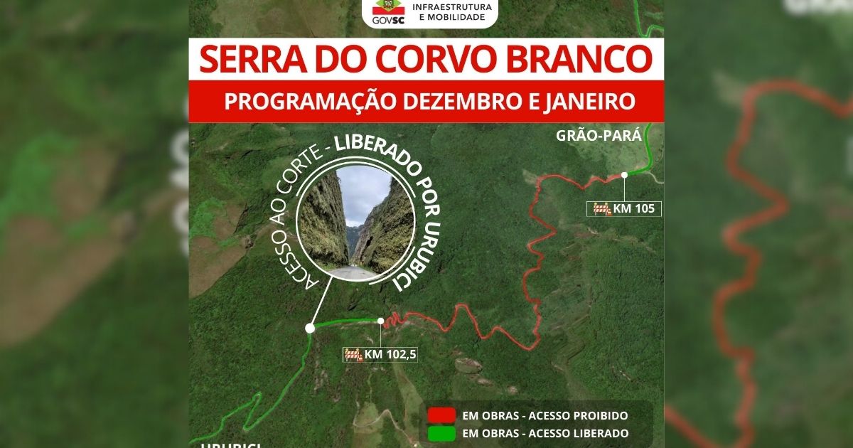 Serra do Corvo Branco: trecho turístico segue liberado