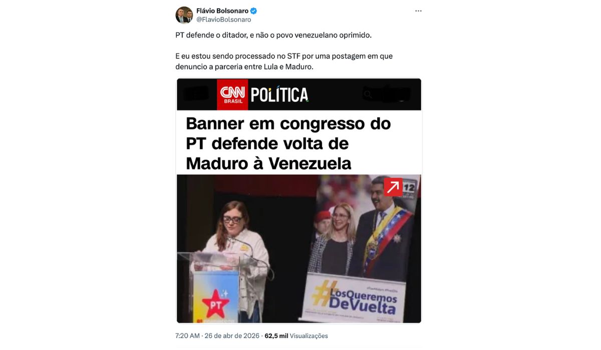 Flávio Bolsonaro critica PT após pedido de volta de Maduro