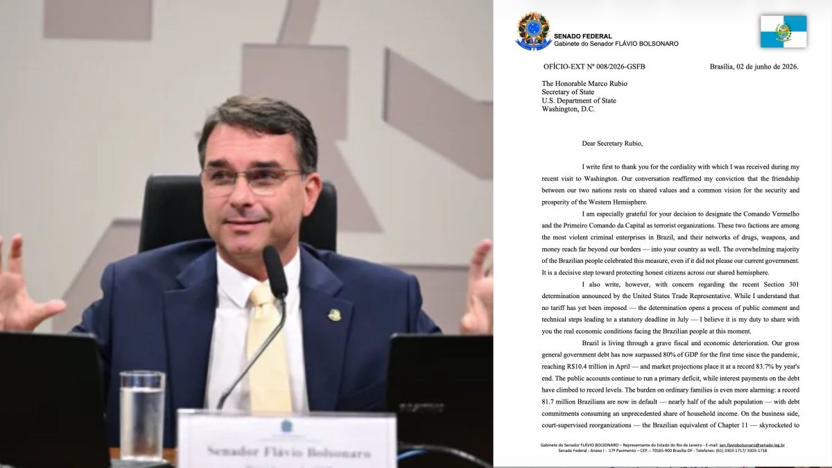 Flávio Bolsonaro pede aos EUA fim das tarifas ao Brasil
